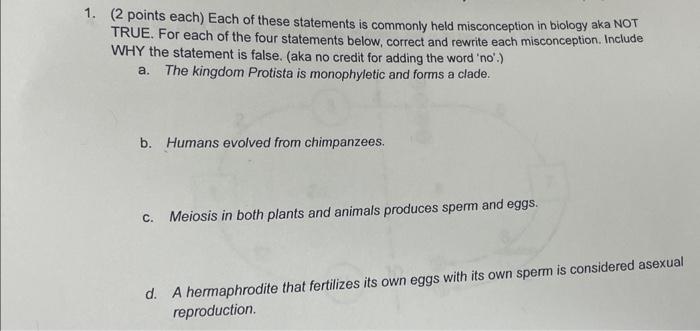 Solved ( 2 points each) Each of these statements is commonly | Chegg.com