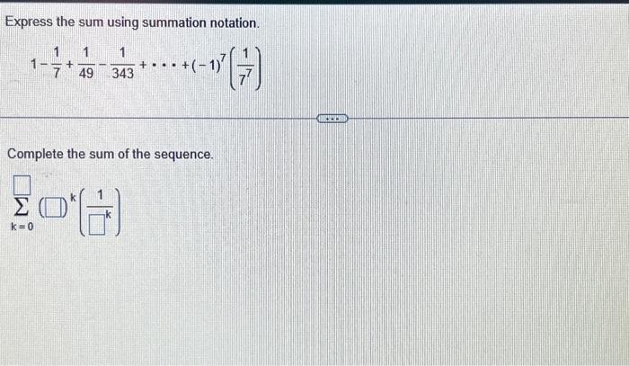 Solved Express the sum using summation notation. | Chegg.com