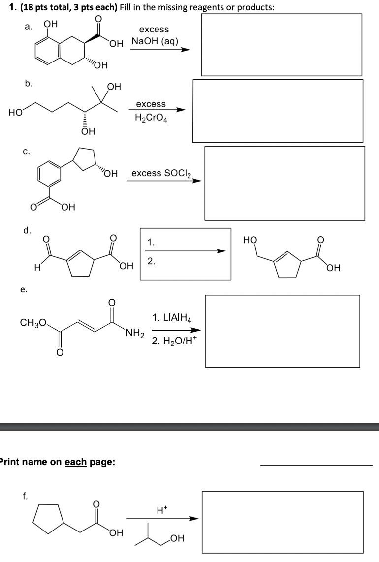 Solved (18 ﻿pts total, 3 ﻿pts each) ﻿Fill in the missing | Chegg.com