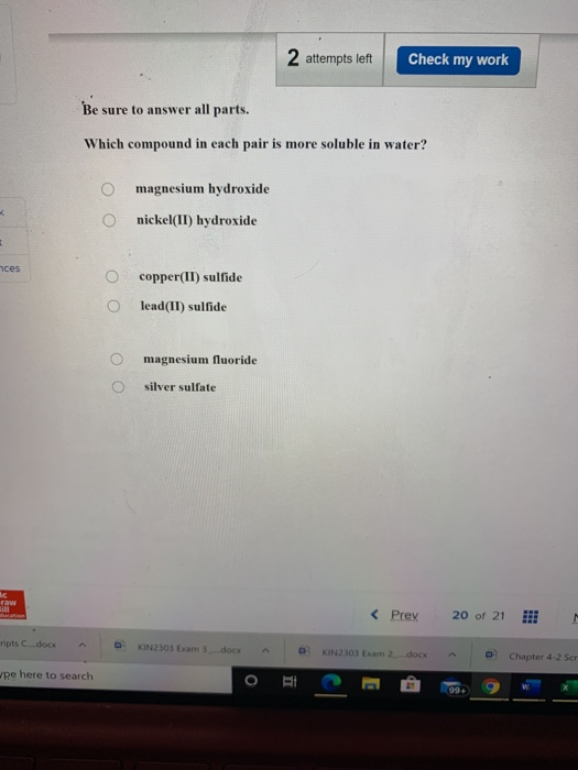 Solved 2 attempts left Check my work Be sure to answer all | Chegg.com