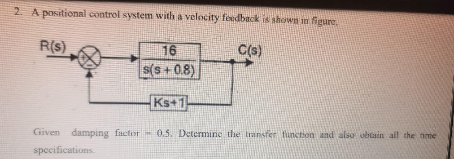 Solved 2. A positional control system with a velocity | Chegg.com