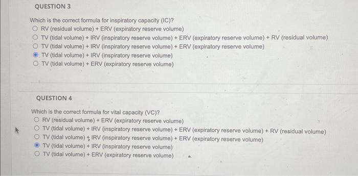 Which is the correct formula for inspiratory capacity | Chegg.com