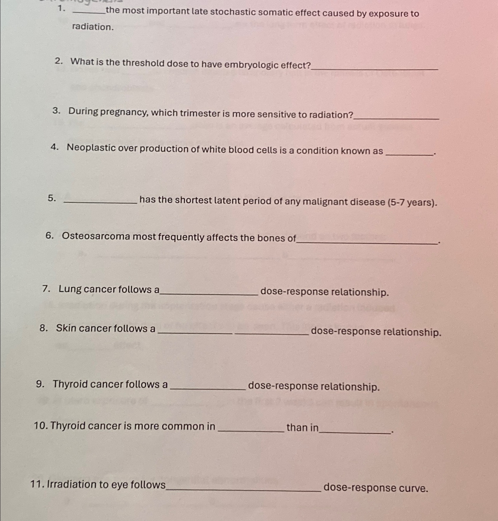 Solved the most important late stochastic somatic effect | Chegg.com