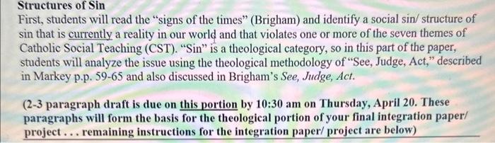 Structures of Sin First, students will read the | Chegg.com