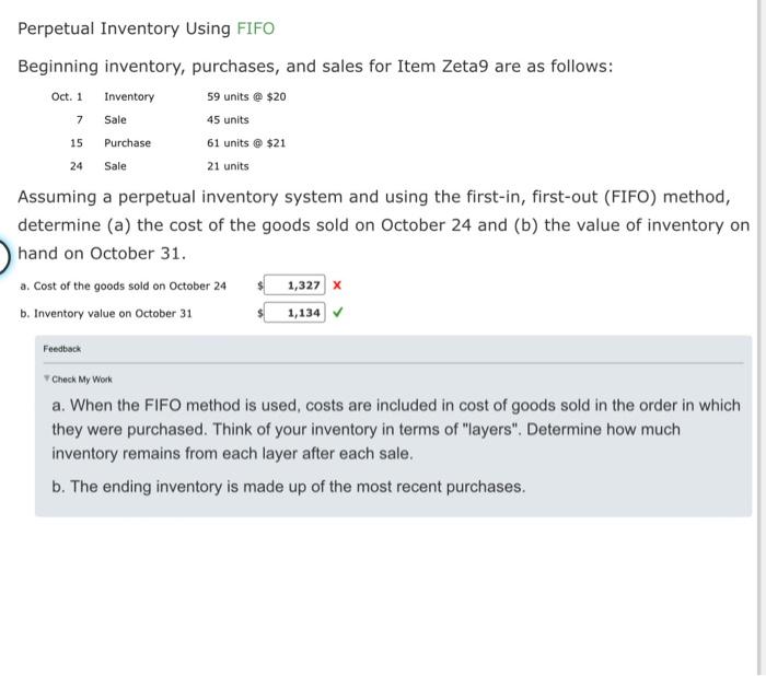 Perpetual Inventory Using LIFO Beginning inventory, | Chegg.com