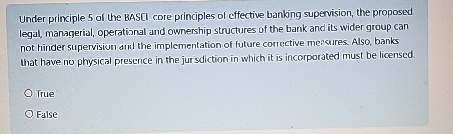 Solved Under principle 5 ﻿of the BASEL core principles of | Chegg.com