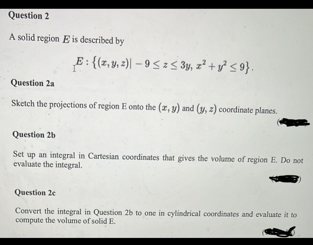 Solved Question 2A solid region E ﻿is described | Chegg.com