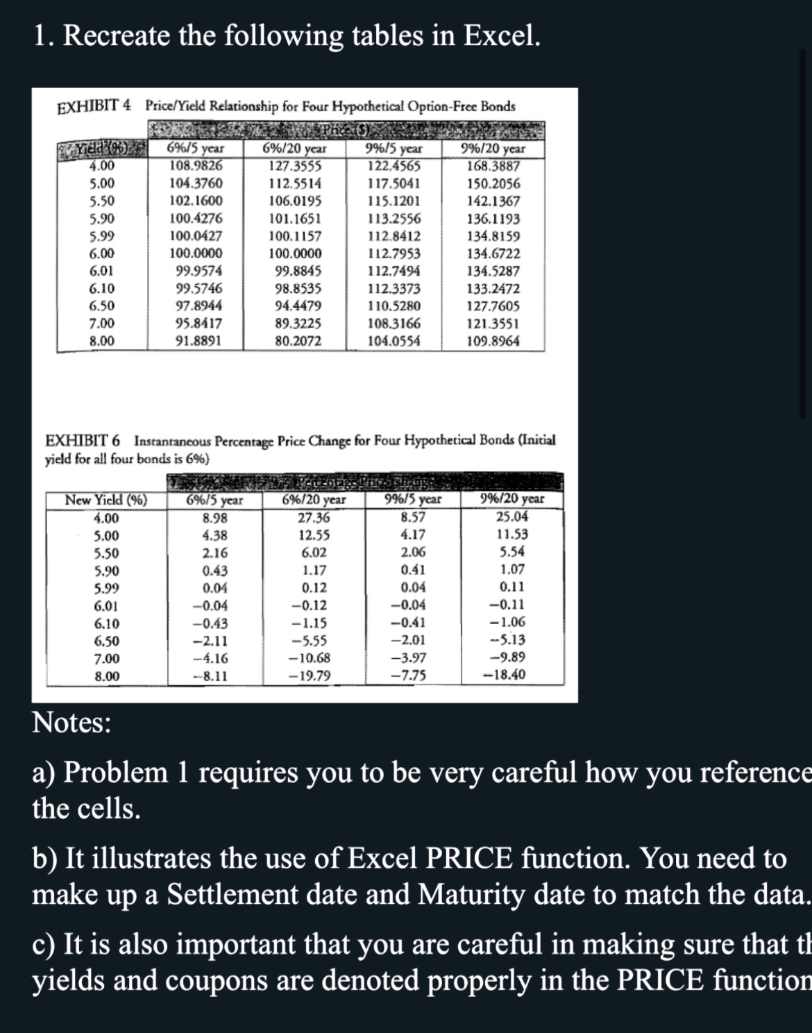 Solved Please show the price formula in excel that results | Chegg.com