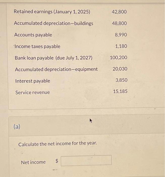 Solved orp. at December 31, 2025. Calculate the net income | Chegg.com