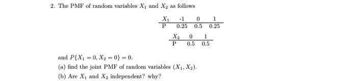 Solved 2. The PMF of random variables X1 and X2 as follows | Chegg.com
