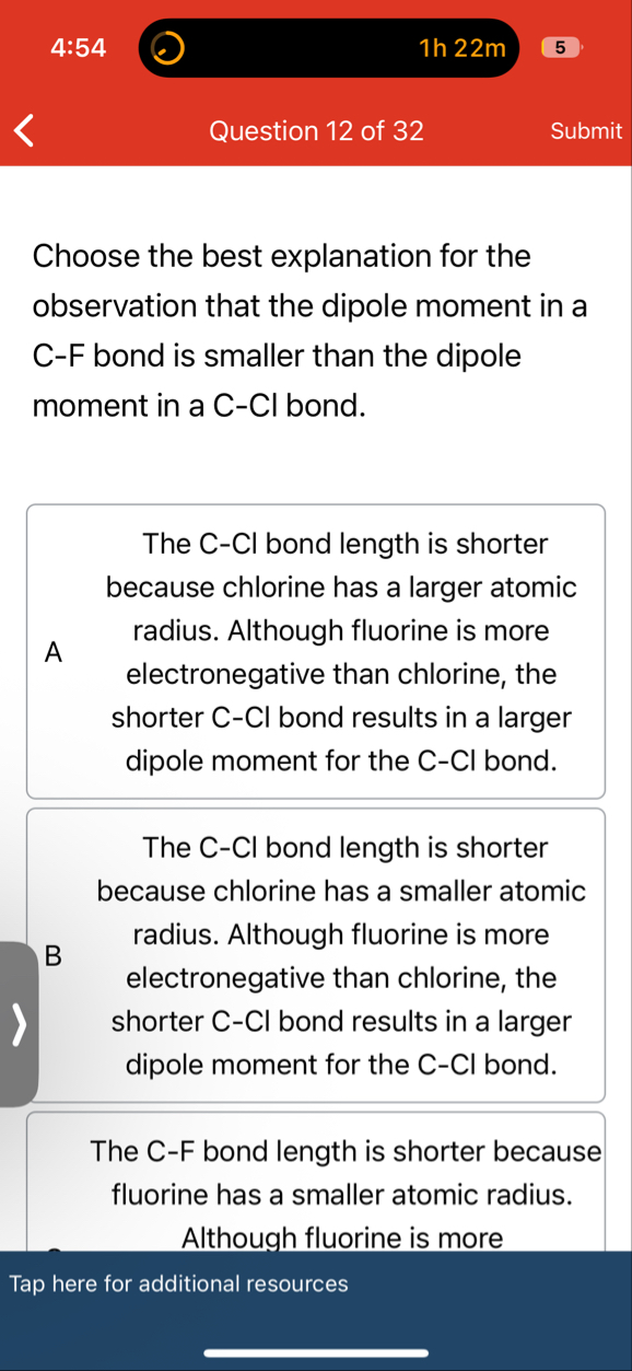 Solved 4:541 ﻿h 22 ﻿m5Question 12 ﻿of 32SubmitChoose the | Chegg.com