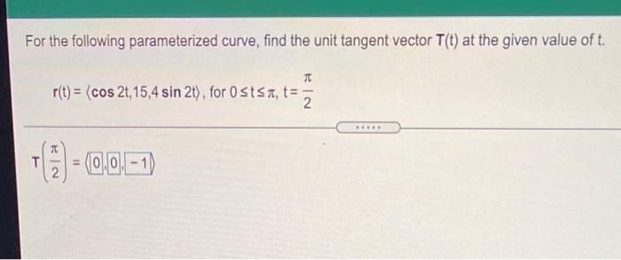 Solved For the following parameterized curve, find the unit | Chegg.com