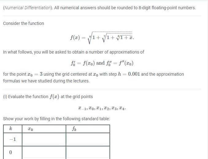 Solved (Numerical Differentiation). All numerical answers | Chegg.com