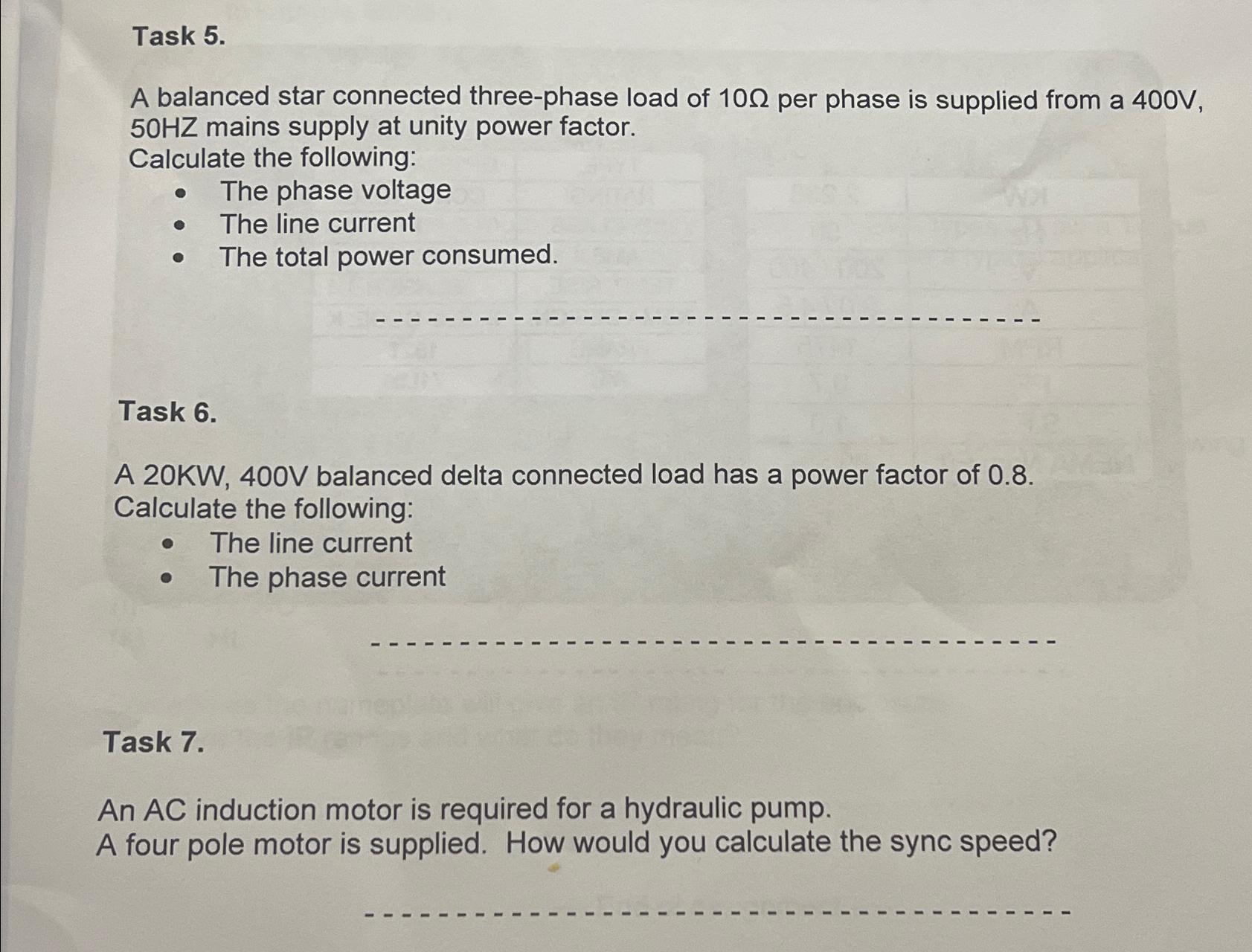 Solved Task 5.A balanced star connected three-phase load of | Chegg.com