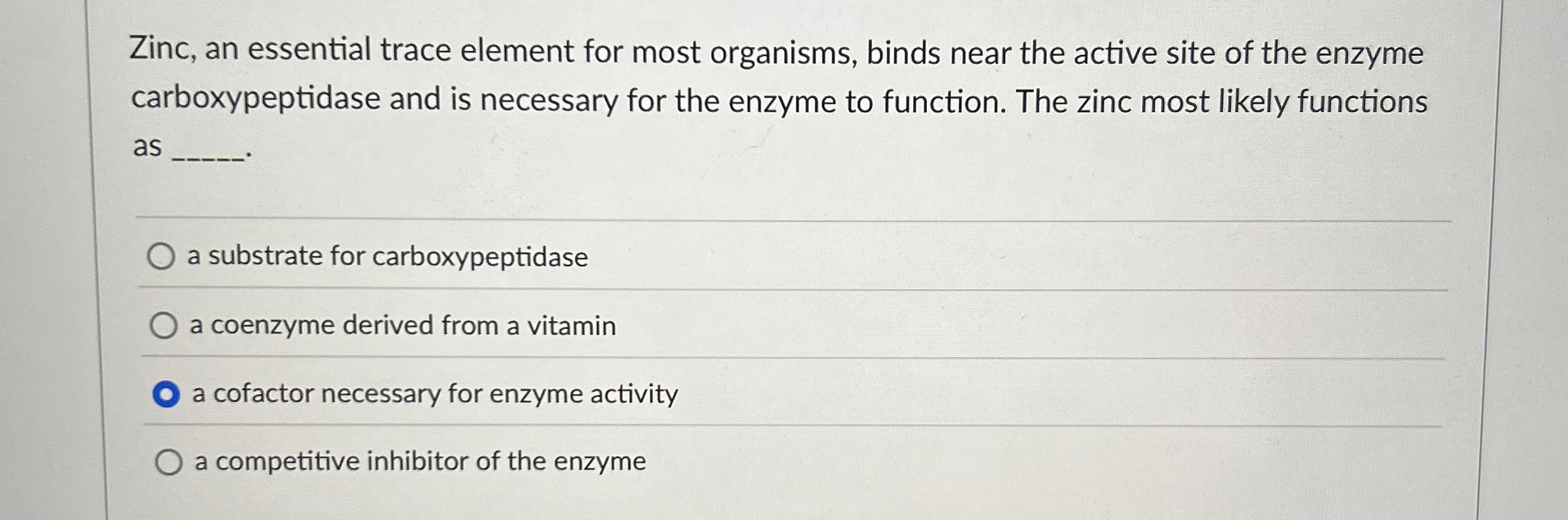 Solved Zinc, an essential trace element for most organisms, | Chegg.com