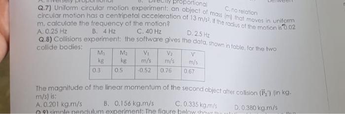 Solved Q.7) Unilorm circular motion experiment: on object of | Chegg.com