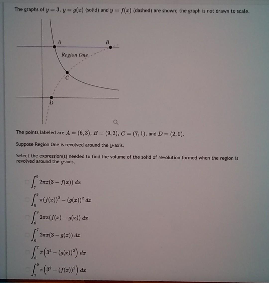 Solved The graphs of y=3,y=g(x) (solid) and y=f(x) (dashed) | Chegg.com