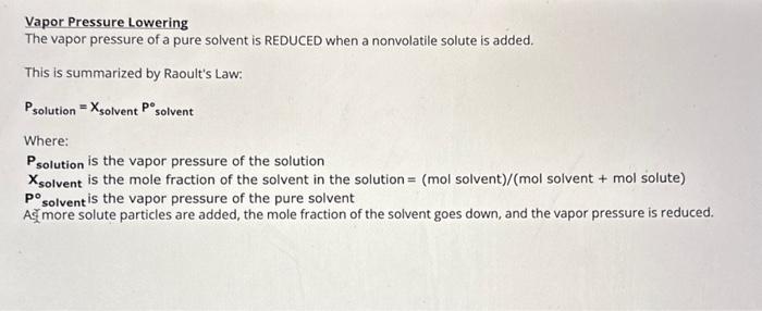 Solved Vapor Pressure Lowering The vapor pressure of a pure | Chegg.com