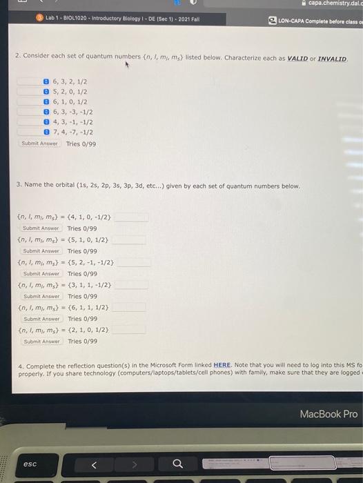 Solved capa.chemistry.dal. Lab 1 - BIOL1020 - Introductory | Chegg.com