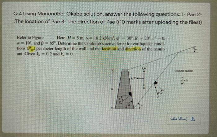 Solved Q.4 Using Mononobe-Okabe solution, answer the | Chegg.com