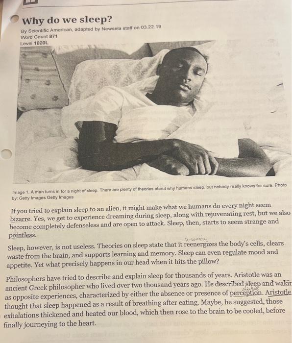 Why do we sleep? By Scientific American, adapted by | Chegg.com