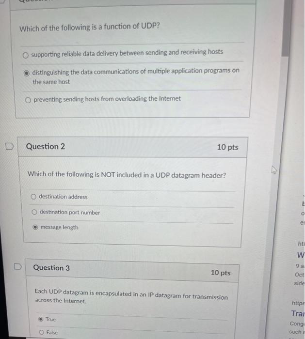 Solved Which of the following is a function of UDP? O | Chegg.com