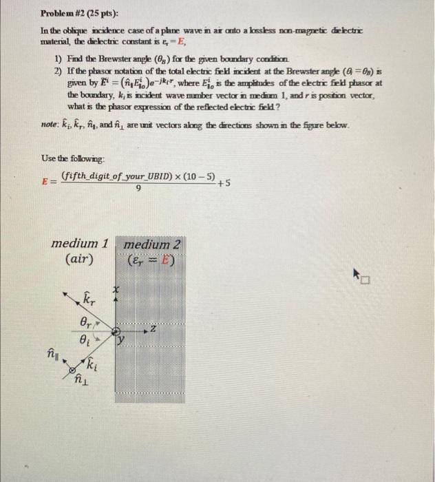 Solved Problem H2 (25 pts): In the oblique incidence case of | Chegg.com
