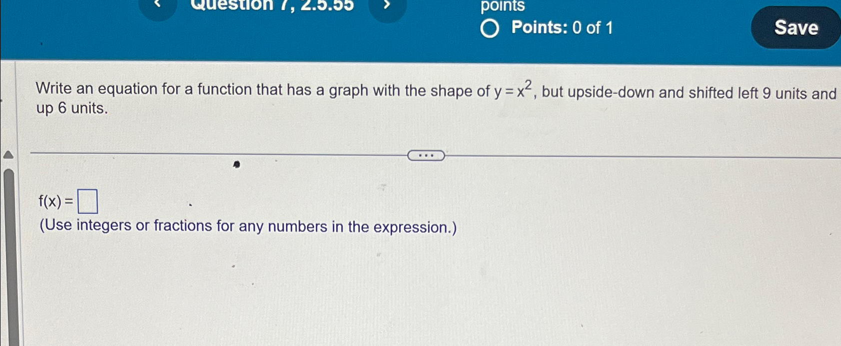 Solved pointsPoints: 0 ﻿of 1Write an equation for a function | Chegg.com