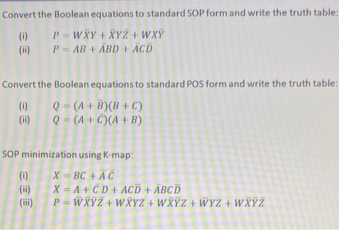 Solved Convert The Boolean Equations To Standard Sop Form