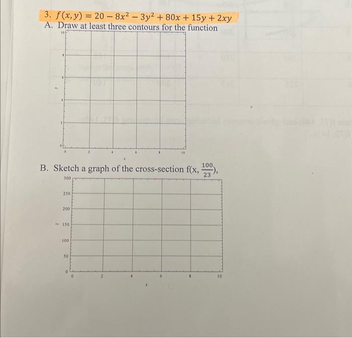 Solved 3. f(x,y)=20−8x2−3y2+80x+15y+2xy A. Draw at least | Chegg.com