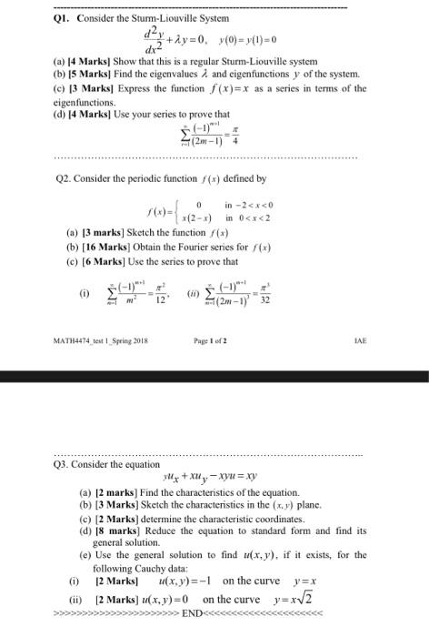 Solved Q1. Consider the Stum-Liouville System | Chegg.com