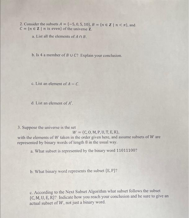 Solved 1. Let the universal set be U={0,1,2,3,4,5,6,7,8,9} | Chegg.com