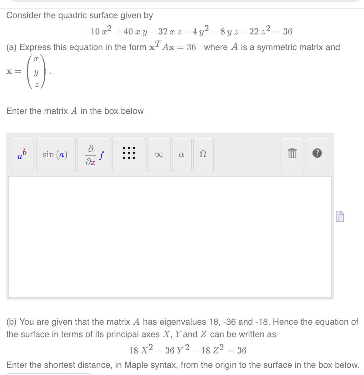 Solved Consider the quadric surface given | Chegg.com