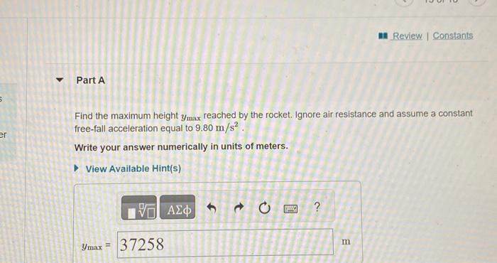 Solved Find the maximum height ymax reached by the rocket. | Chegg.com