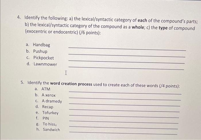 4. Identify the following: a) the lexical/syntactic | Chegg.com