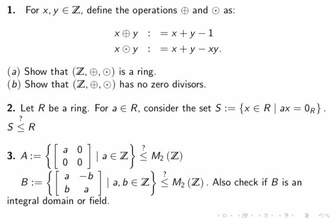 Solved 1. For x,y EZ, define the operations and Oas: xy : = | Chegg.com
