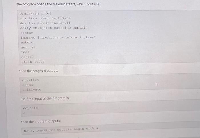 Solved Given a set of text files containing synonyms for | Chegg.com