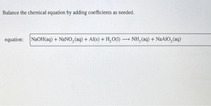 Solved Balance the chemical equation by adding coefficients | Chegg.com