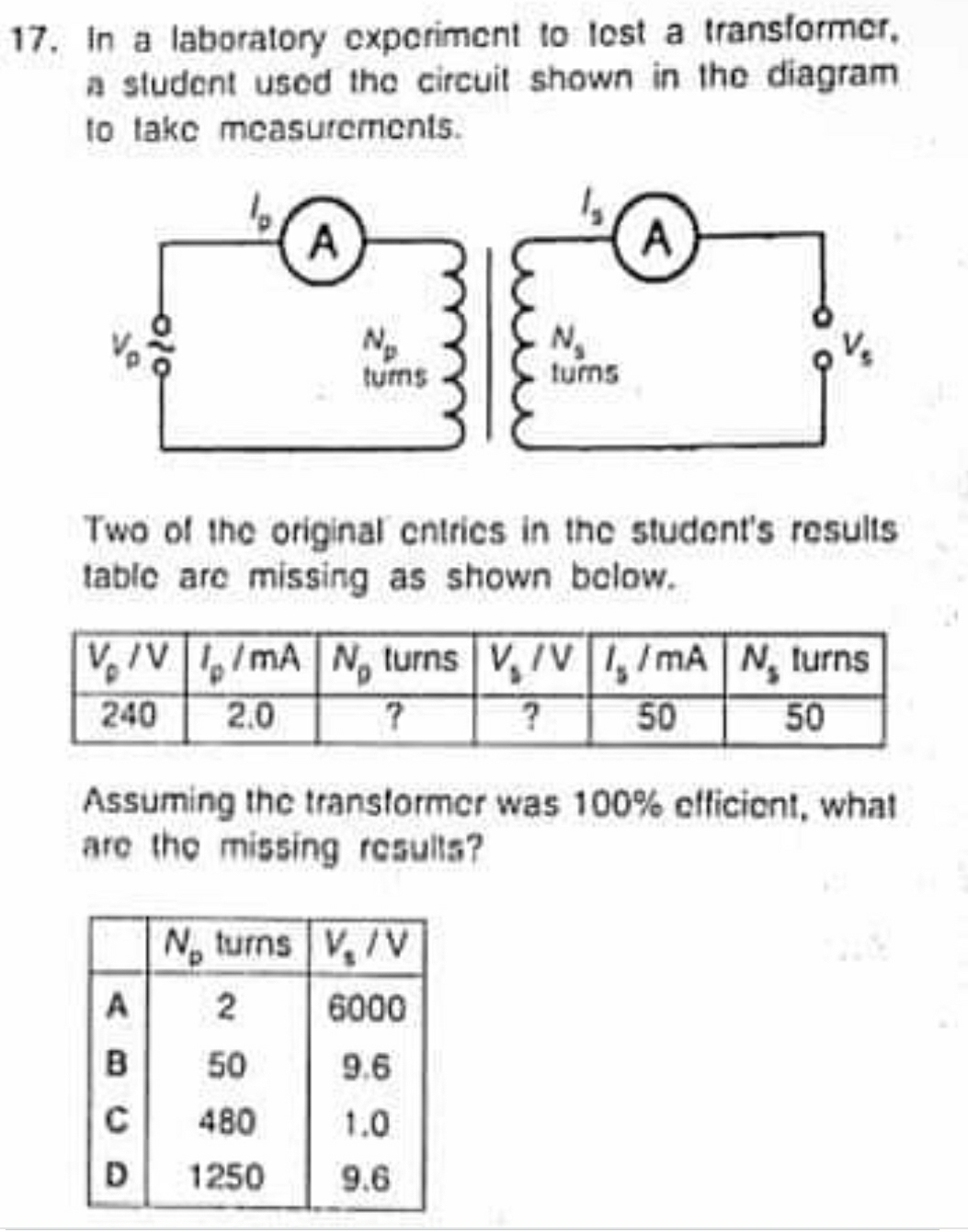 Solved In a laboratory experiment to lest a transformer. a | Chegg.com