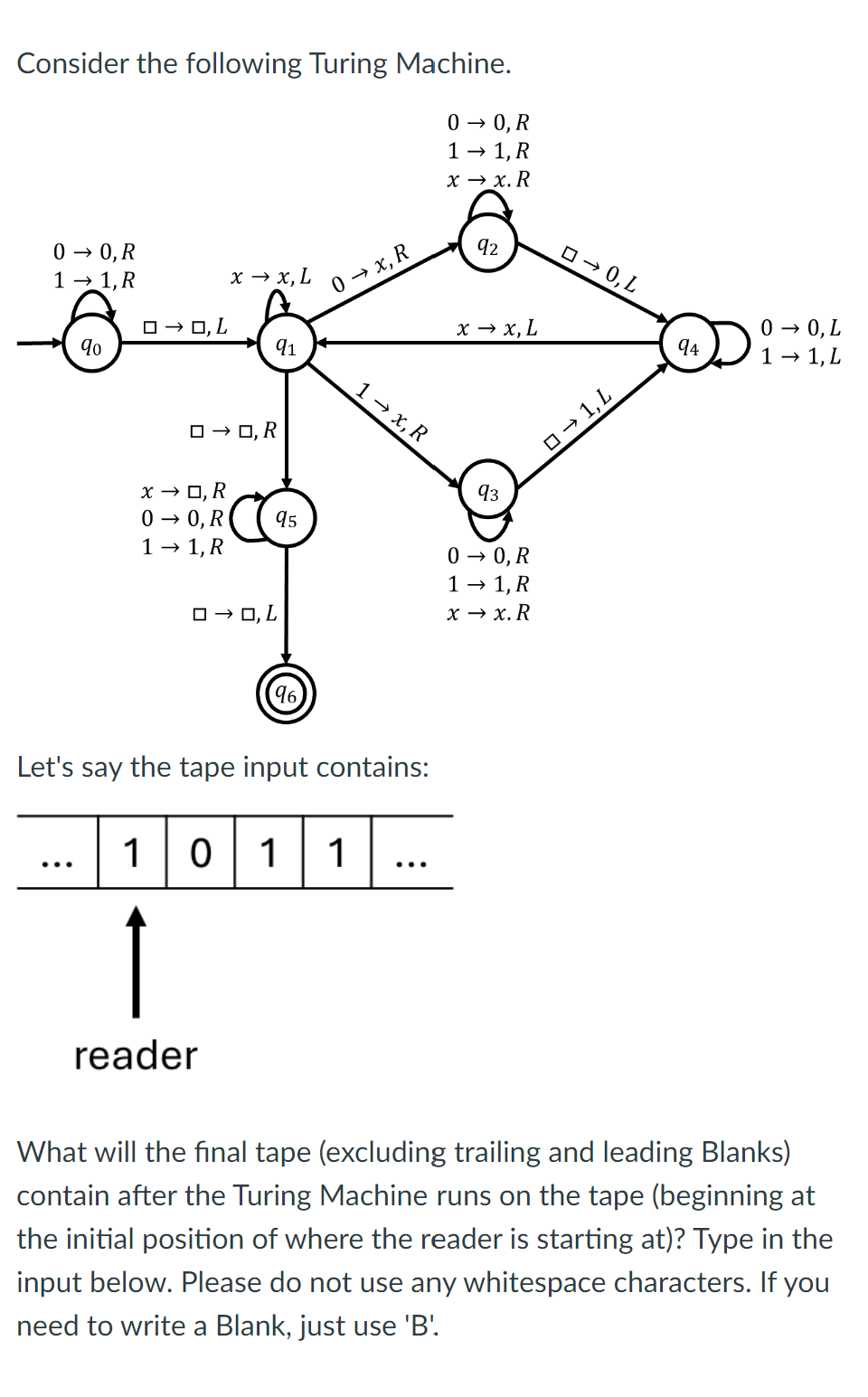 Consider the following Turing Machine.Let's say the | Chegg.com