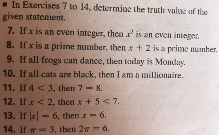 Solved In Exercises 7 to 14, determine the truth value of | Chegg.com