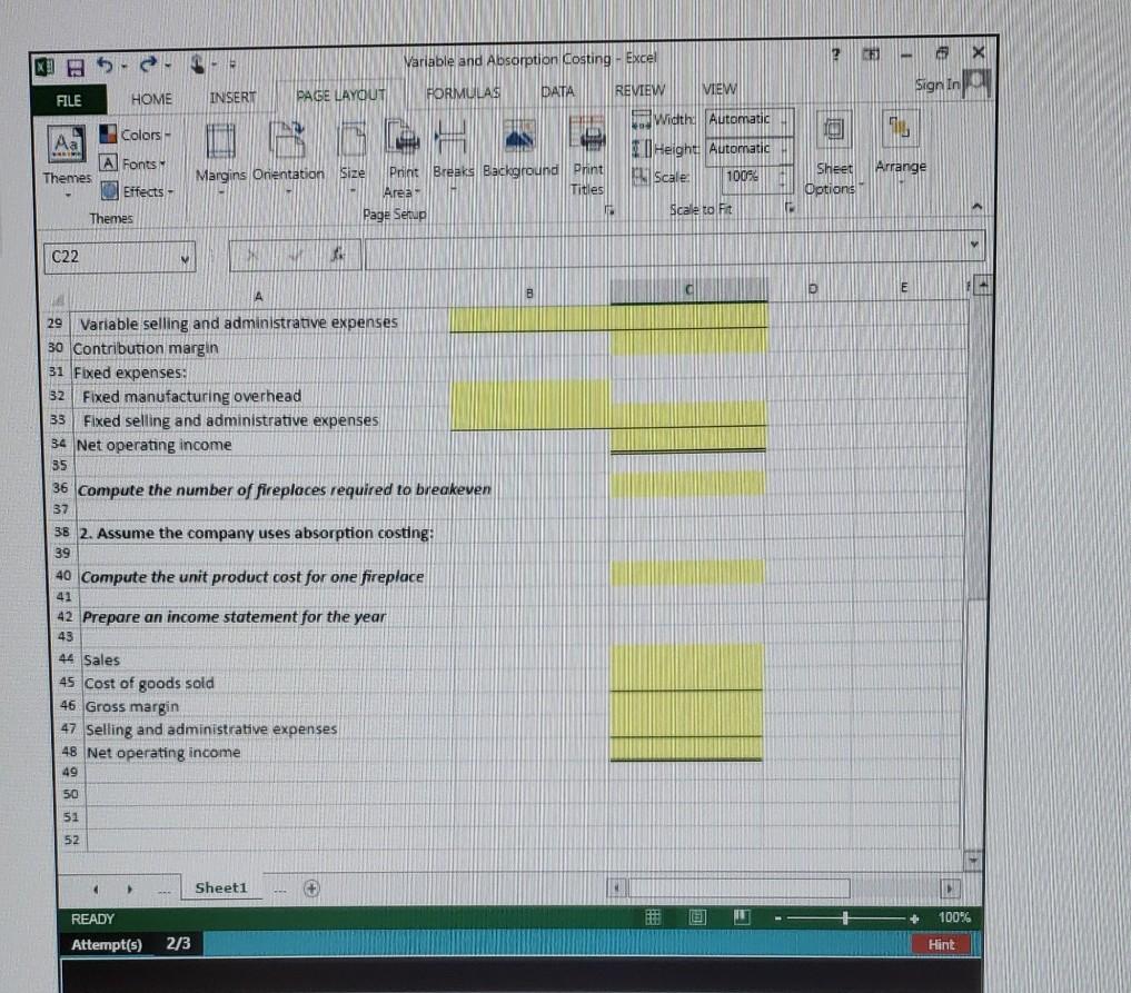 Solved Variable and Absorption Costing using Excel's SUM and | Chegg.com