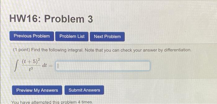 Solved HW16: Problem 3 Previous Problem Problem List Next | Chegg.com Solved HW16: Problem 3 Previous Problem Problem List Next | Chegg.com
