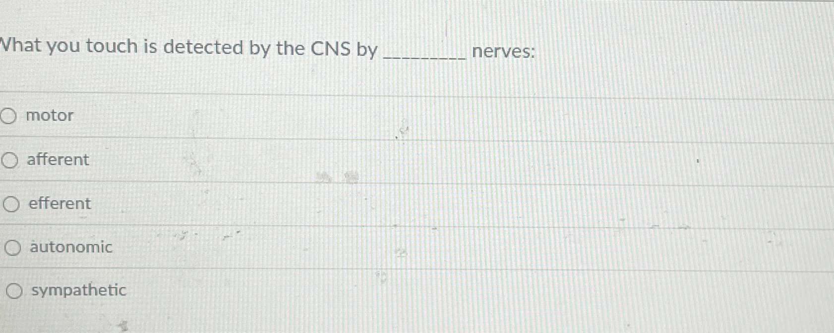 Solved What you touch is detected by the CNS by | Chegg.com