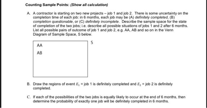 Solved Counting Sample Points: (Show all calculation) A. A | Chegg.com