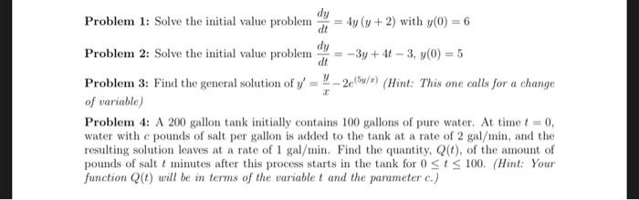 Solved Problem 1: Solve the initial value problem | Chegg.com