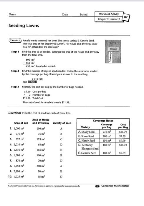 Solved (Exampt) Amalle wants to reseed her lawn. She selects | Chegg.com