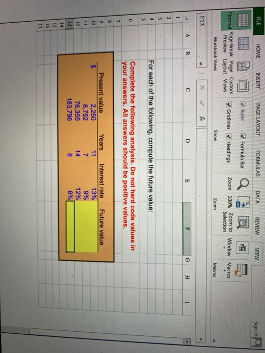 Solved FILE HOME INSERT PAGE LAYOUT FORMULAS DATA REVIEW | Chegg.com