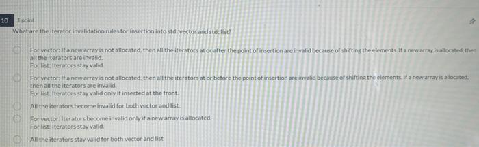 Solved 10 poll What are the iterator invalidation rules for | Chegg.com Solved 10 poll What are the iterator invalidation rules for | Chegg.com