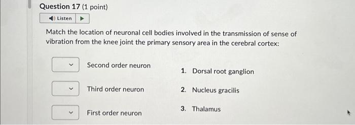 Solved Match the location of neuronal cell bodies involved | Chegg.com